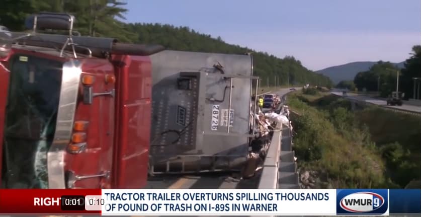 Big rig overturns, dumps 60,000 pounds of garbage on Interstate 89 ...