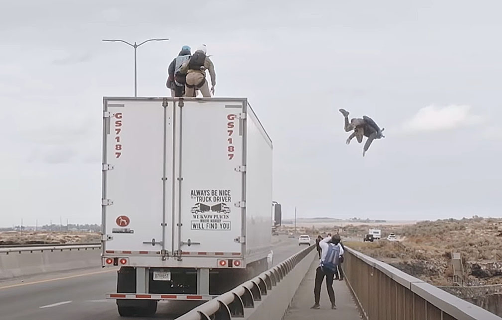 Look out below: Base jumpers leap from big rig - TheTrucker.com