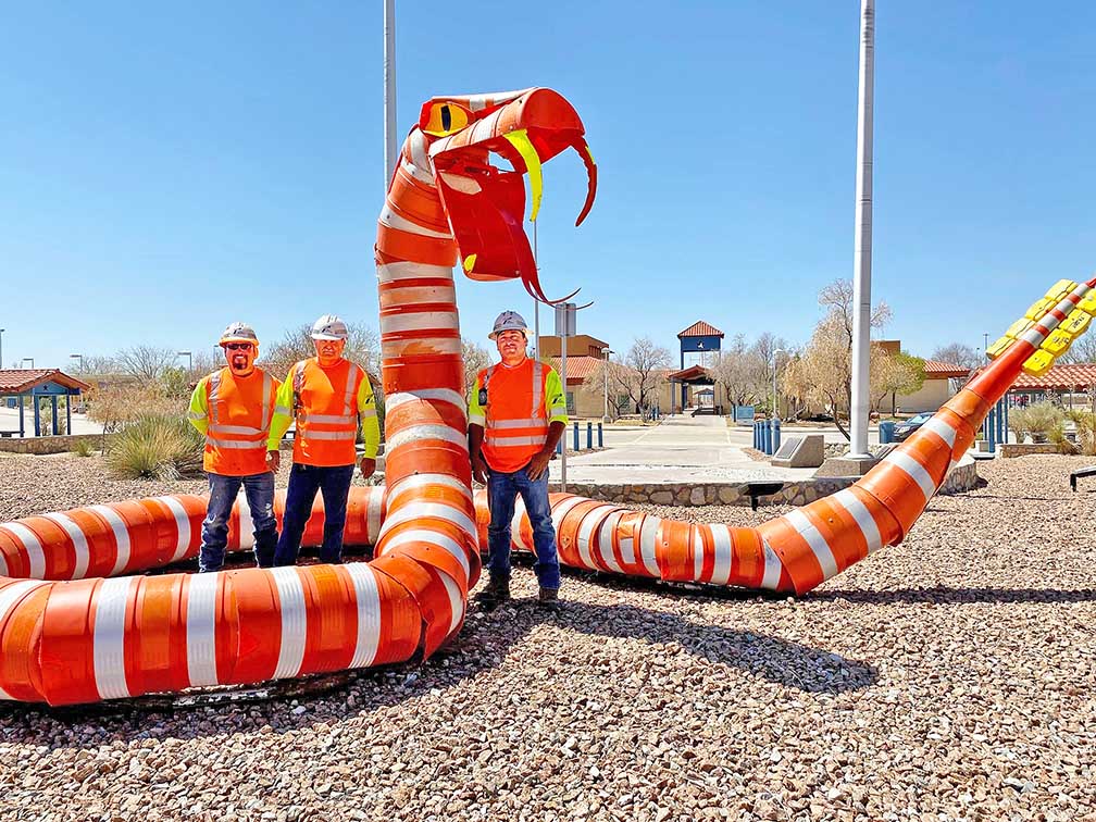 Texas officials hope 'barrel snake' will remind drivers to ssslow down ...