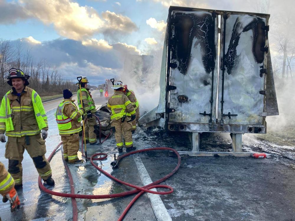 Truck hauling rice flour catches fire along I-90 in New York ...