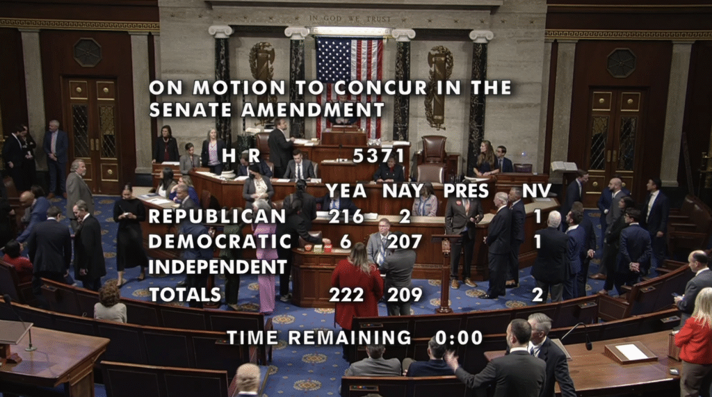 House votes to end government shutdown, bill sent for Trump's signature ...